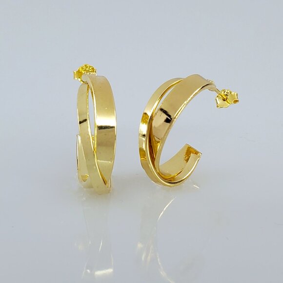Jewelry | 14k Gold Double Row 1 Womens Hoop Earrings Round Flat 2 Hoops ...